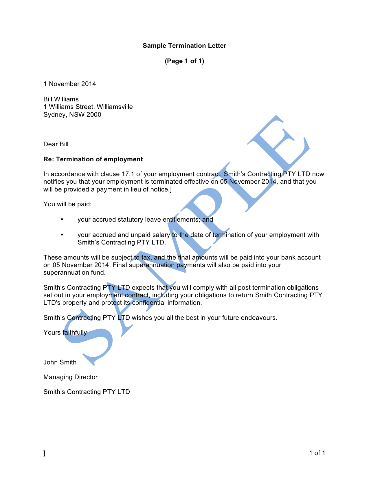 Notice Of Termination Of Employment Sample Master Of Template Document